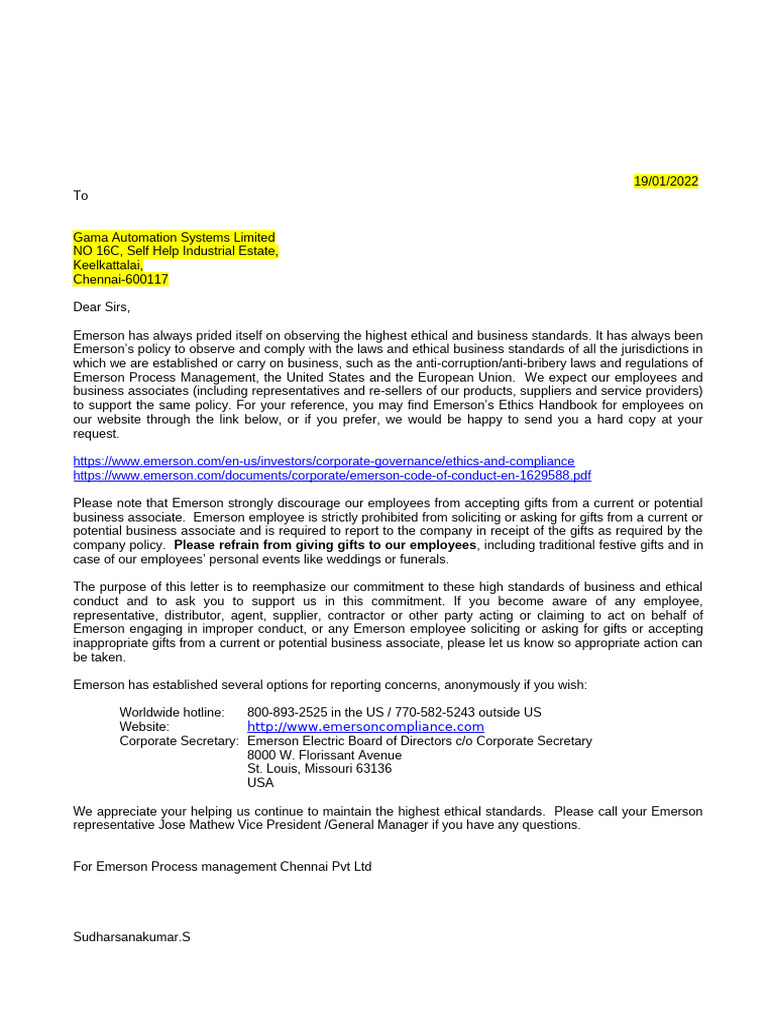 Business Ethics Letter | PDF