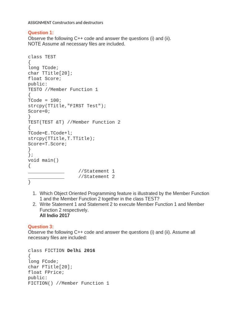ASSIGNMENT Constructors and Destructors | PDF