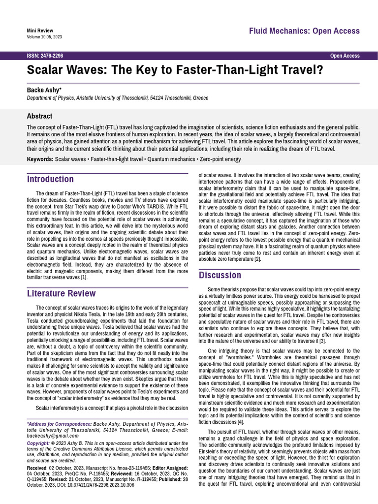 Scalar Waves The Key To Fasterthanlight Travel | PDF