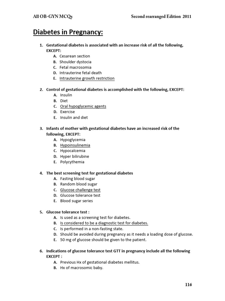 All OB-GYN MCQs (Second Rearranged Edition 2011) - 116-121 | PDF