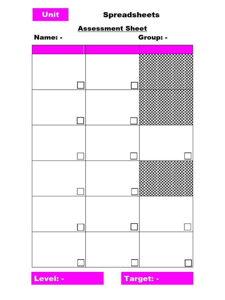Spreadsheet Unit Assessment Sheet | PDF | Teaching Methods & Materials