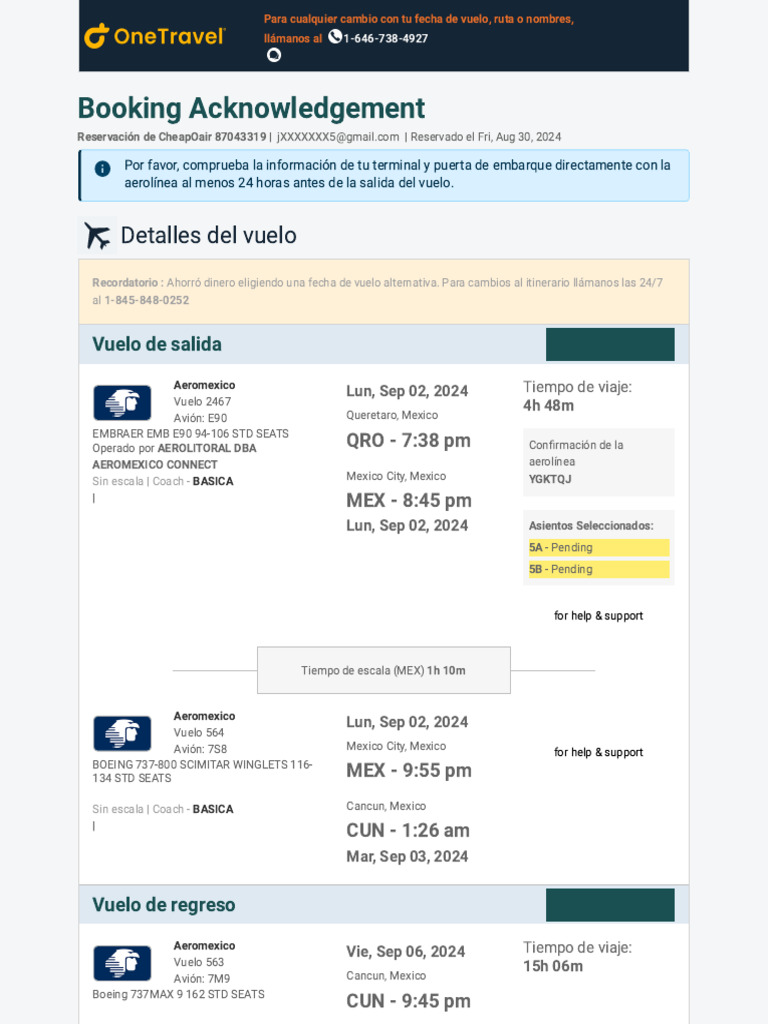 Booking Acknowledgement: Detalles Del Vuelo | PDF