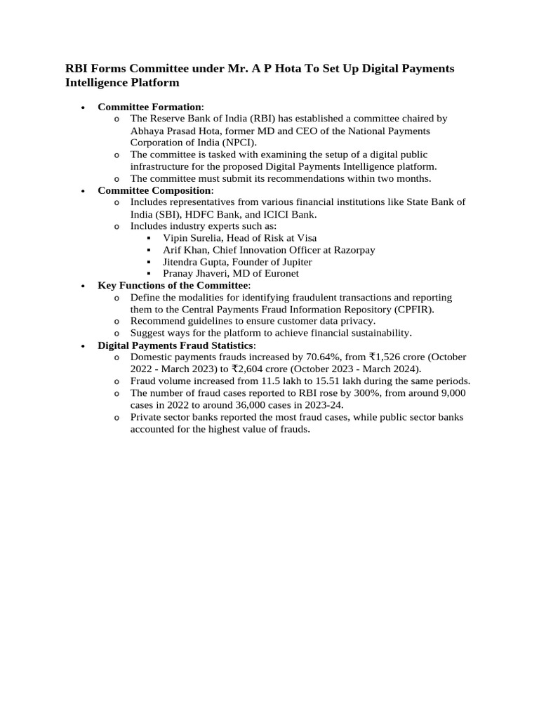 RBI Forms Committee Under MR | PDF