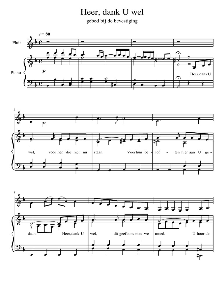 Heer, - Dank - U - Wel Piano Met Fluit of Viool. (Versie April2021) | PDF