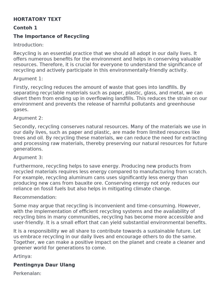 CONTOH HORTATORY TEXT-1 | PDF