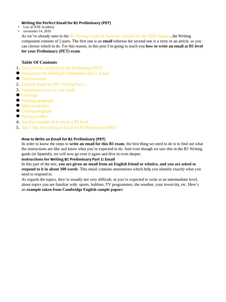 Writing The Perfect Email For B1 Preliminary | PDF