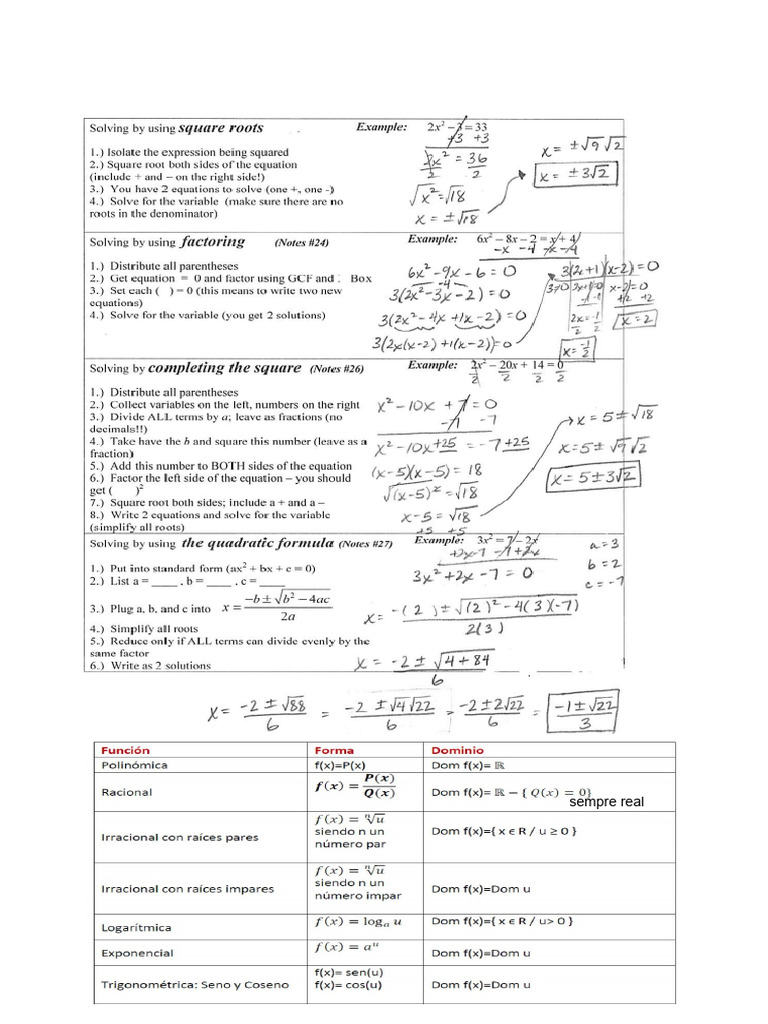 Summary of The QUADRATIC FORMULA and INEQ IB | PDF