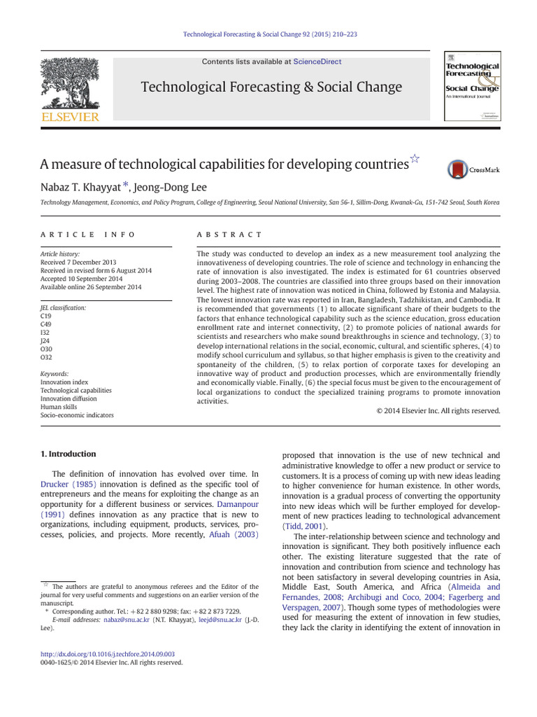 A measure of technological capabilities for developing countries | PDF