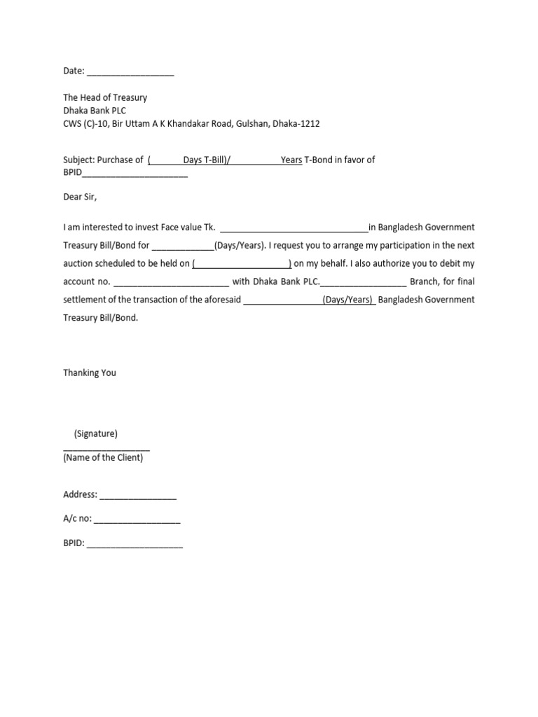 T Bill Bond Purchase Application Format | PDF
