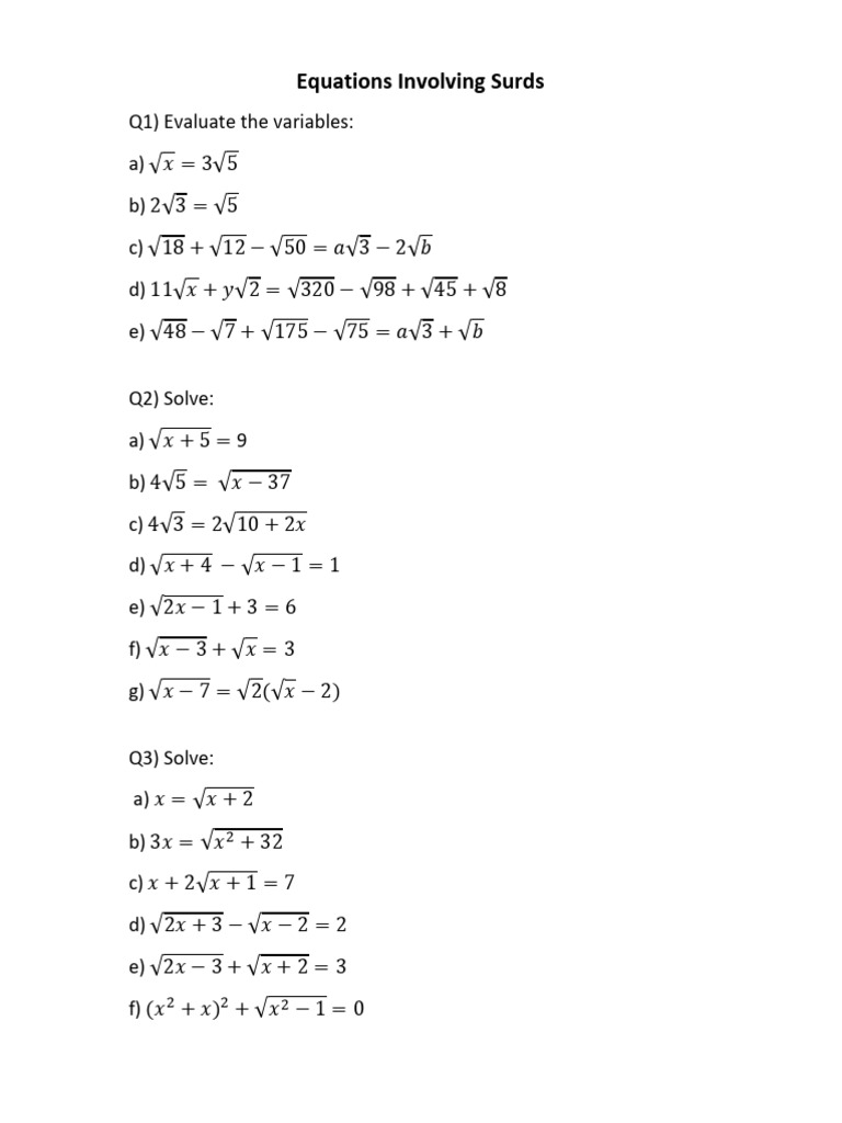 10 - Surdic Equations Worksheet | PDF