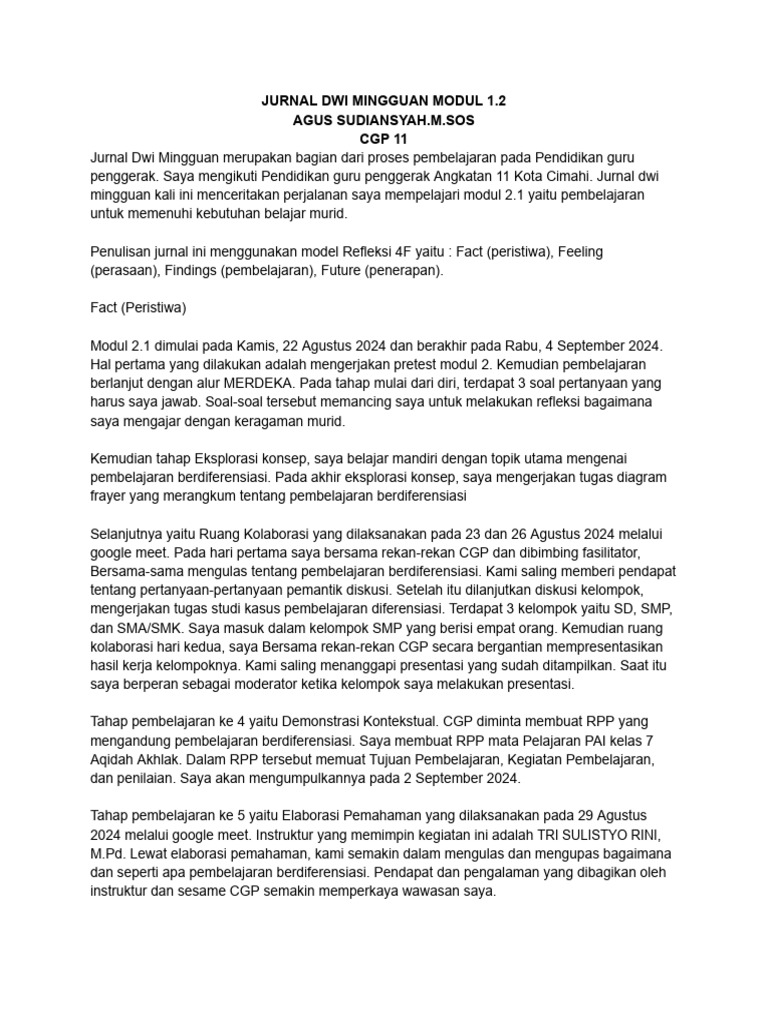 Jurnal Dwi Mingguan 2.1 Agus | PDF