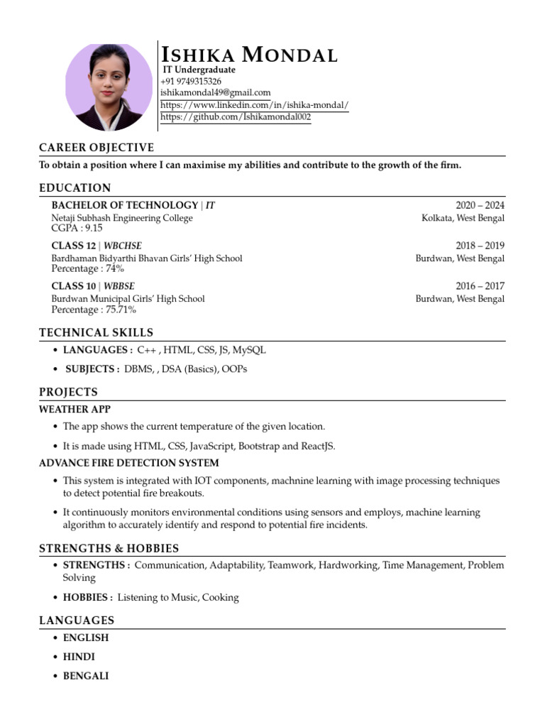 Modified CV Ishika Mondal | PDF