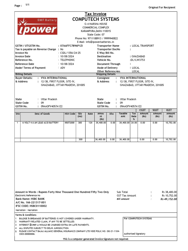 Computech Systems: Tax Invoice | PDF