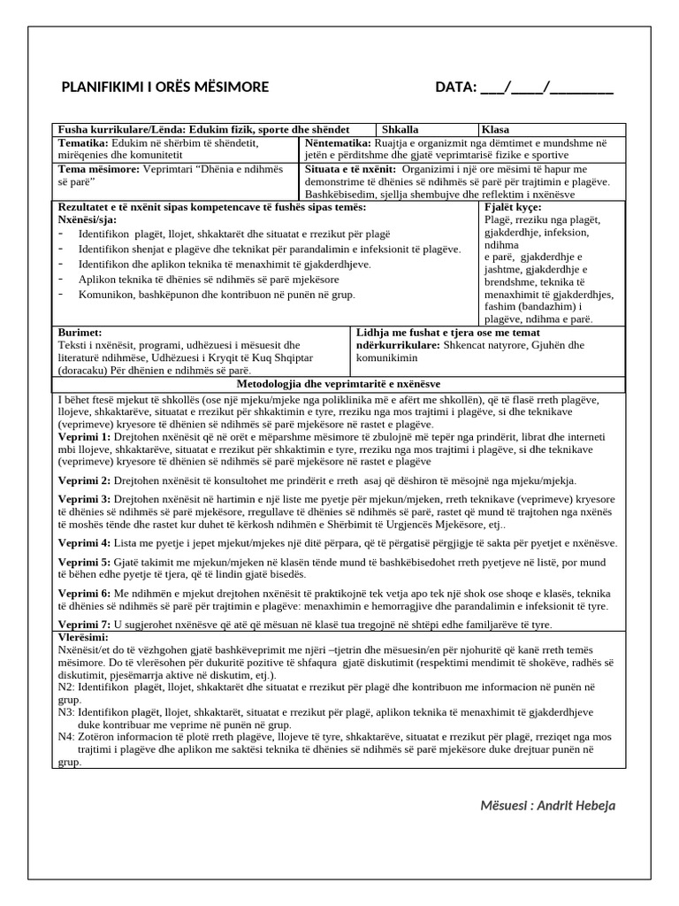 Veprimtari "Dhënia e Ndihmës Së Parë" | PDF