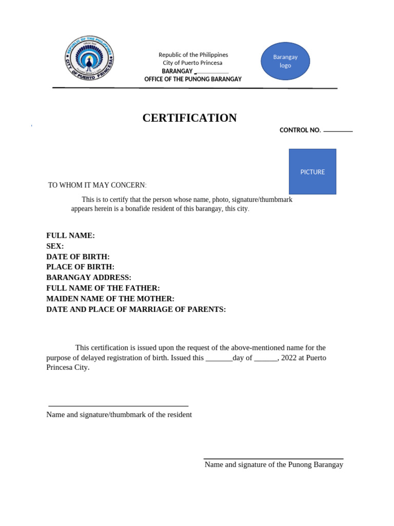 Certificate For Barangay Sample | PDF