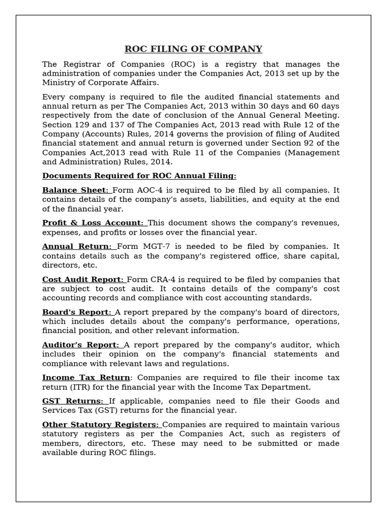 ROC Filing of Company | PDF