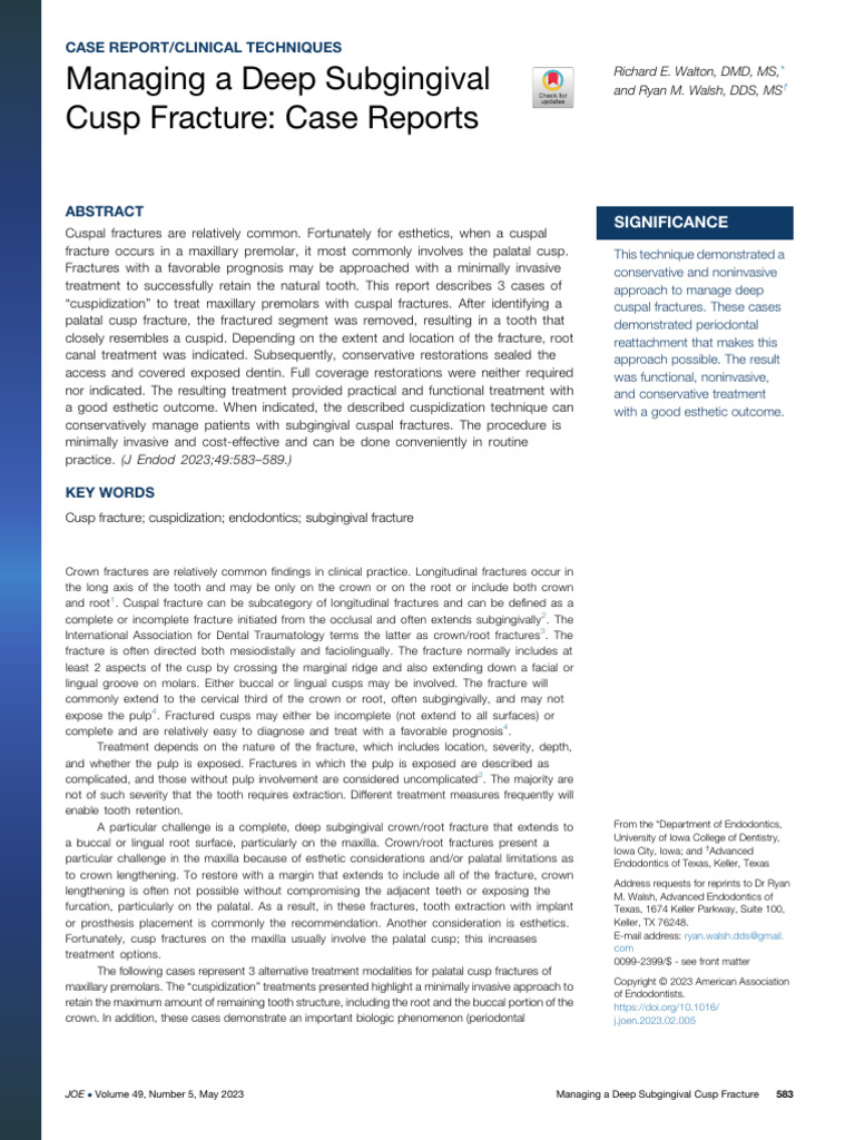 Managing A Deep Subgingival Cusp Fracture Case Re | PDF