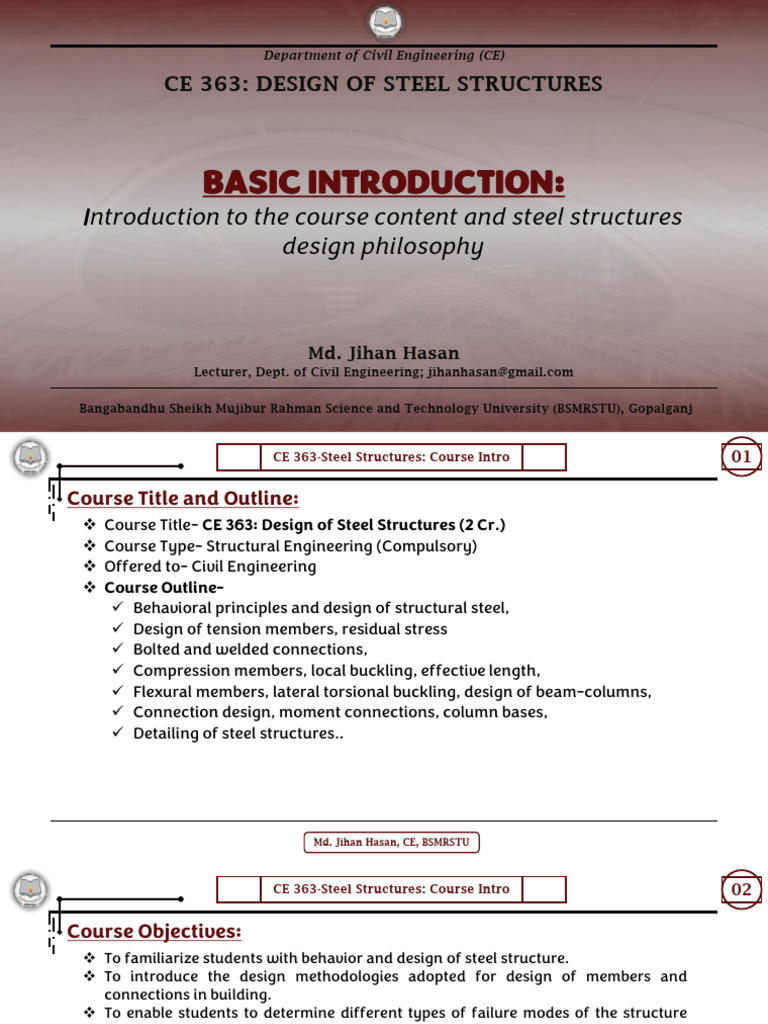 CE 363 - Steel Design - Lecture Note - Basic Intro - 19-20 | PDF