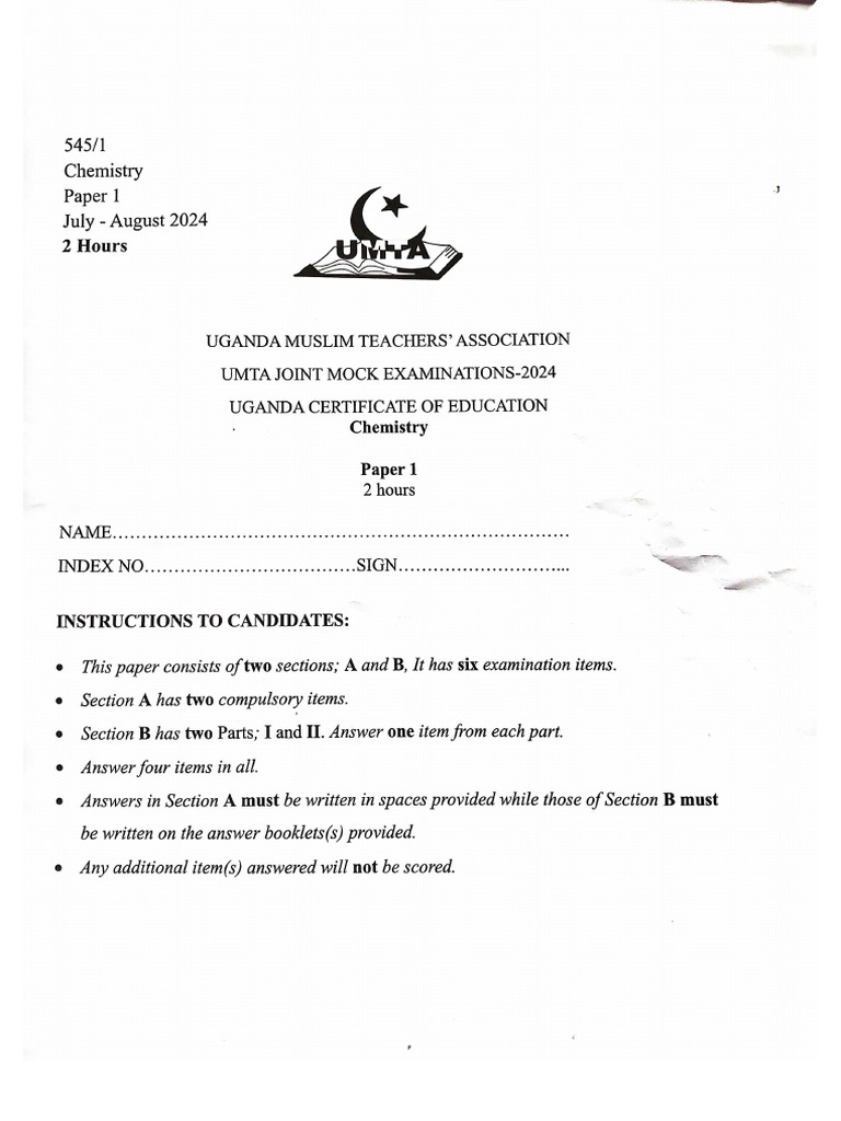 UMTA Uce CHM 1 2024 | PDF