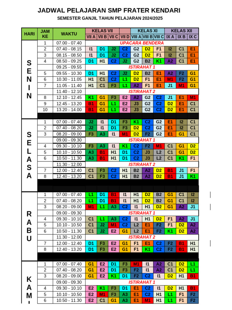 Jadwal Pelajaran Ganjil 2024-2025 - Ok | PDF
