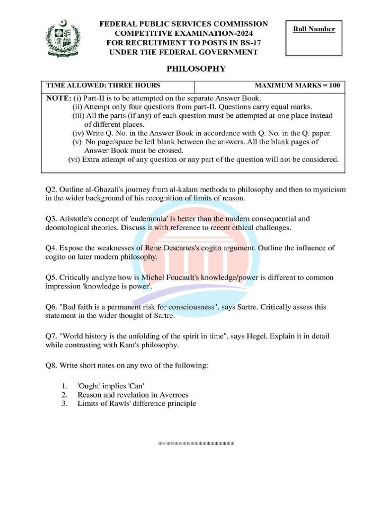 CSS Philosophy Paper 2024 | PDF