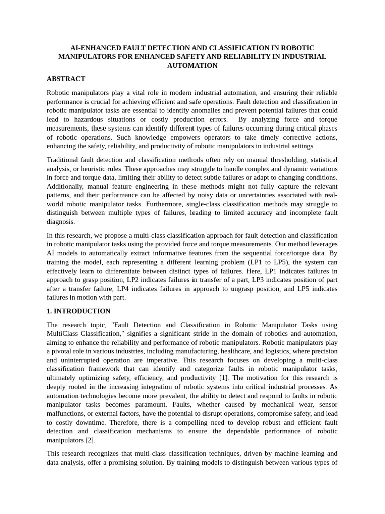 B3. Fault Detection and Classification in Robotic Manipulator | PDF