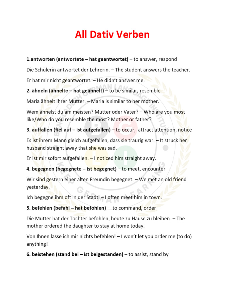 All Dativ Verben | PDF