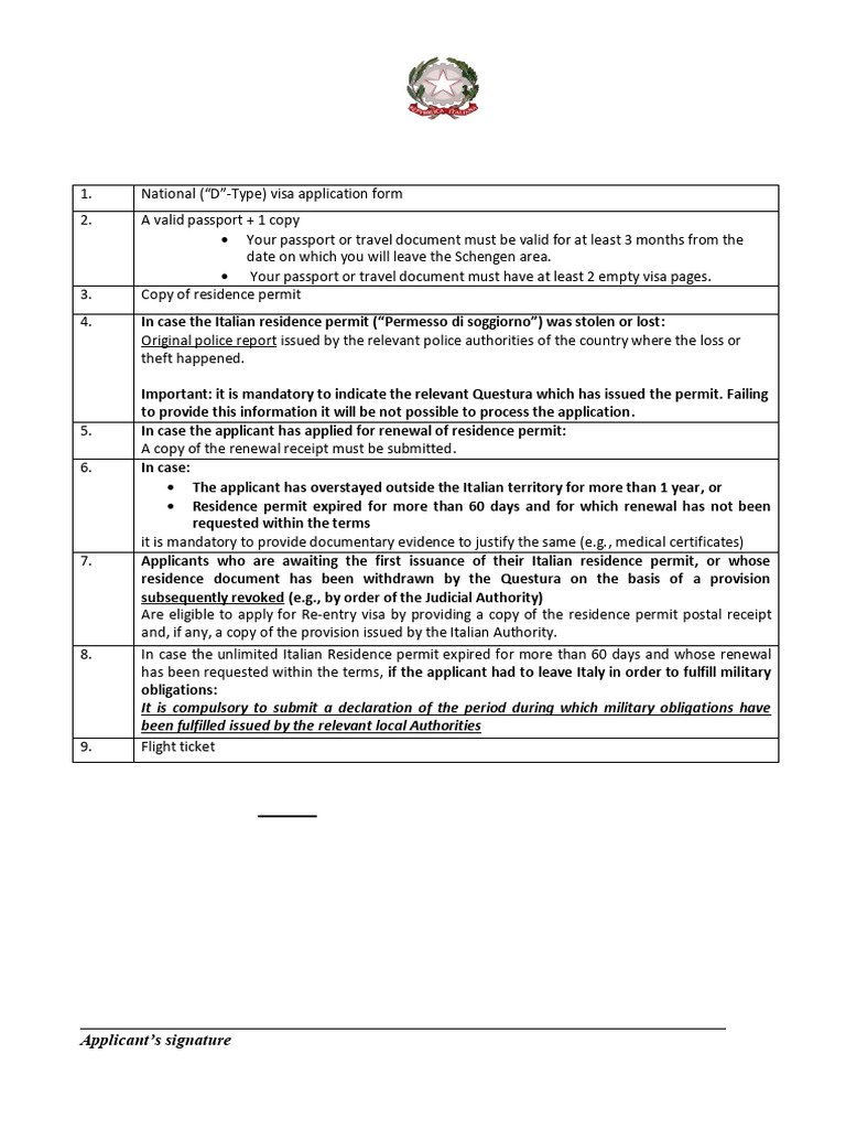 Re-Entry Checklist Italy | PDF