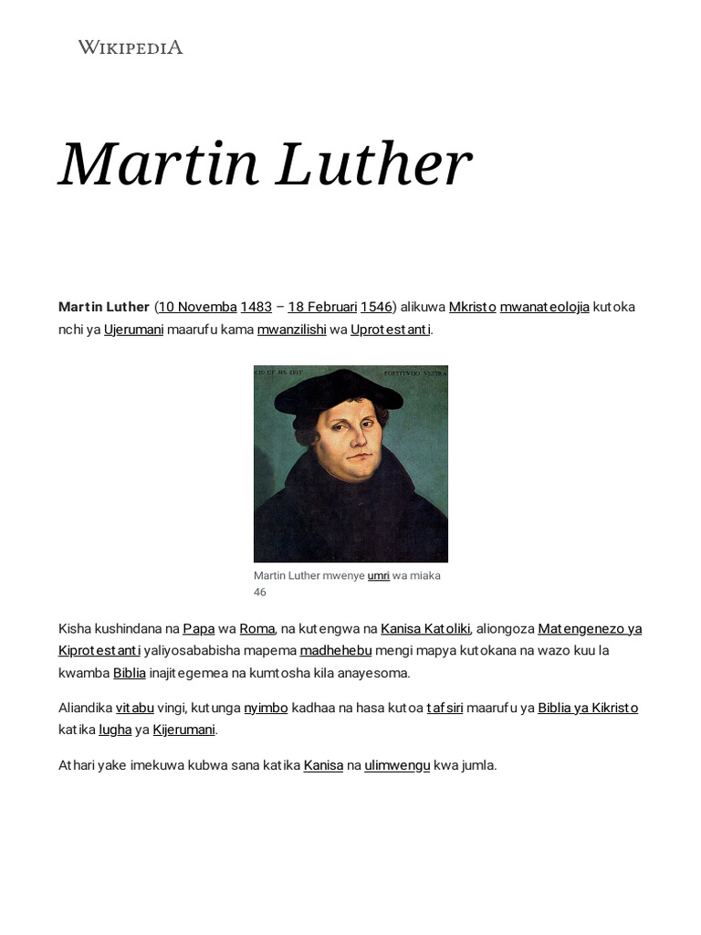 Martin Luther - Wikipedia, Kamusi Elezo Huru | PDF