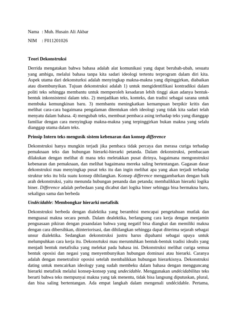 Teori Dekonstruksi Derrida - Muh. Husain Ali Akbar | PDF