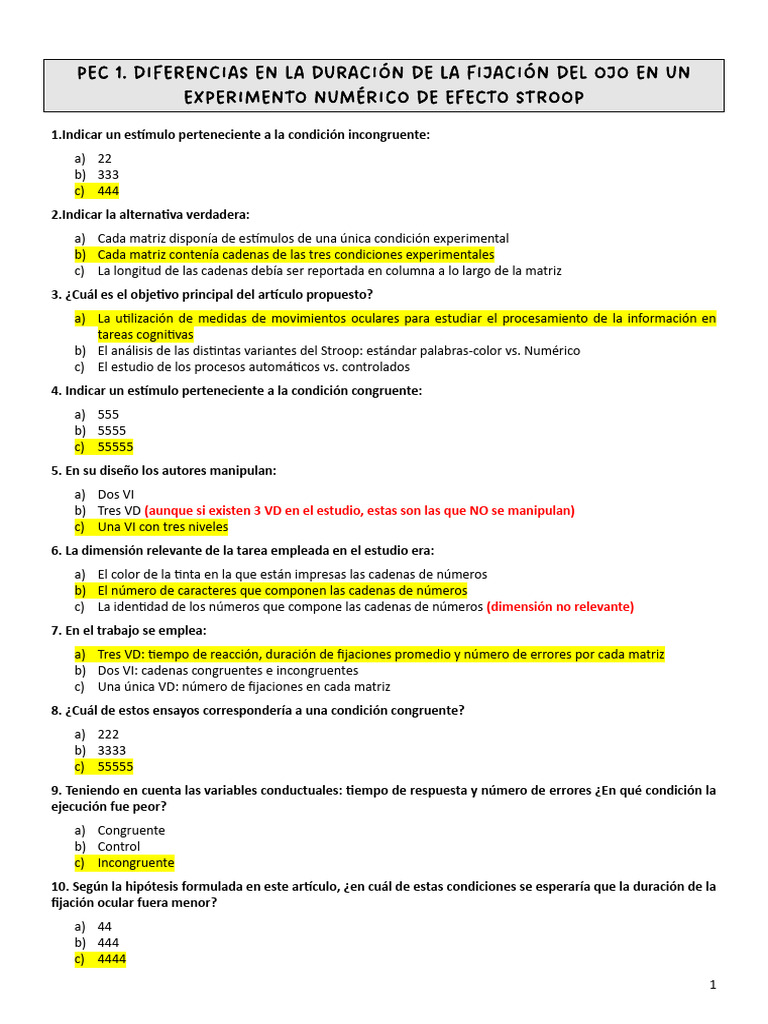 RECOPILACIÓN PREGUNTAS PECs EXAMENES ANTERIORES | PDF | Conceptos psicologicos | Métodos y ...