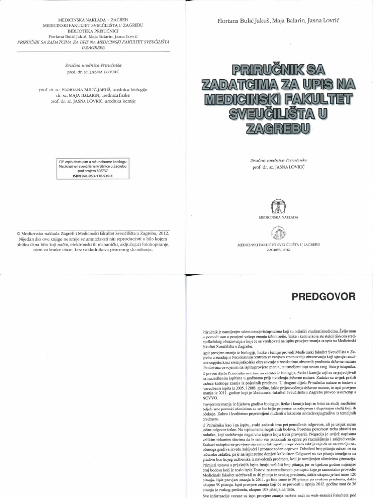 Priručnik Sa Zadatcima Za Upis Na Medicinski Fakultet | PDF