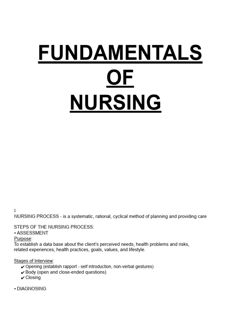Fundamentals of Nursing 1 | PDF