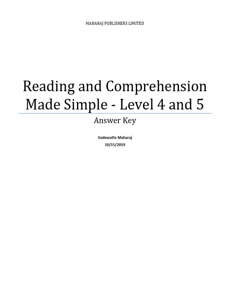 Comprehension Made Simple - Level 4 and 5 - 1.0 Answer Key | PDF
