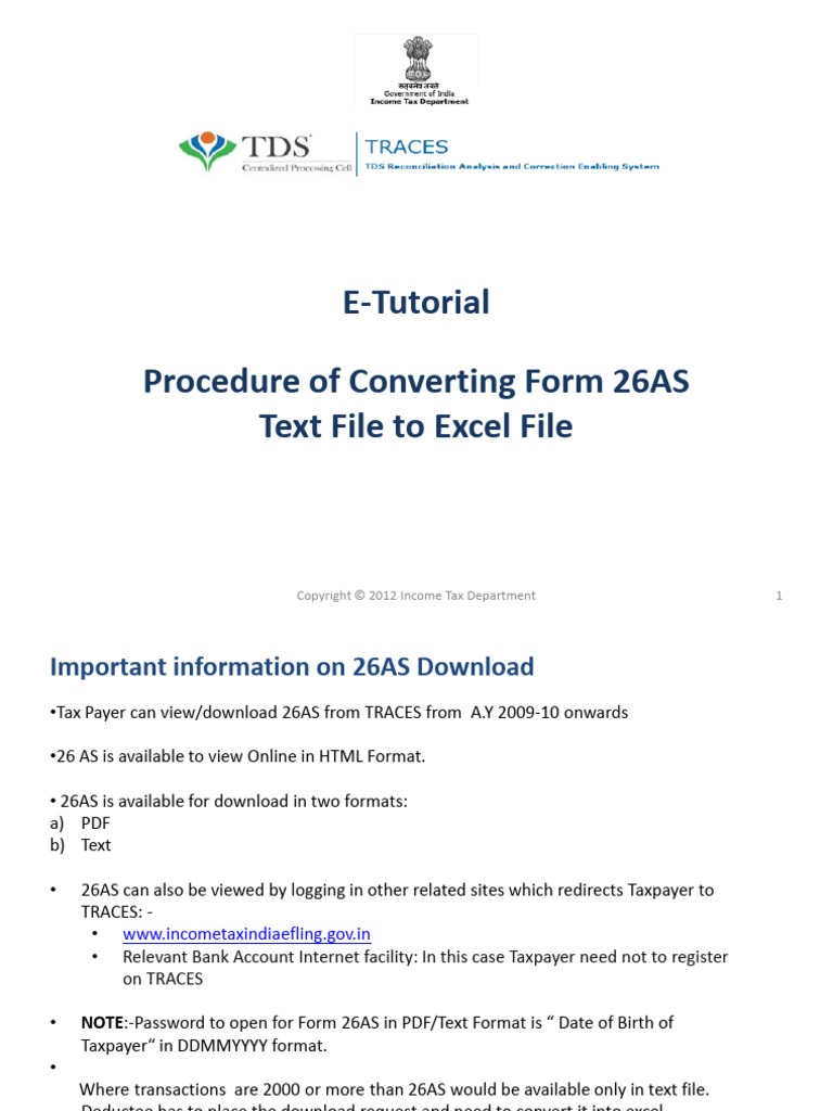 E-Tutorial - Convert Form 26AS Text File To Excel | PDF E-Tutorial - Convert Form 26AS Text File To Excel | PDF