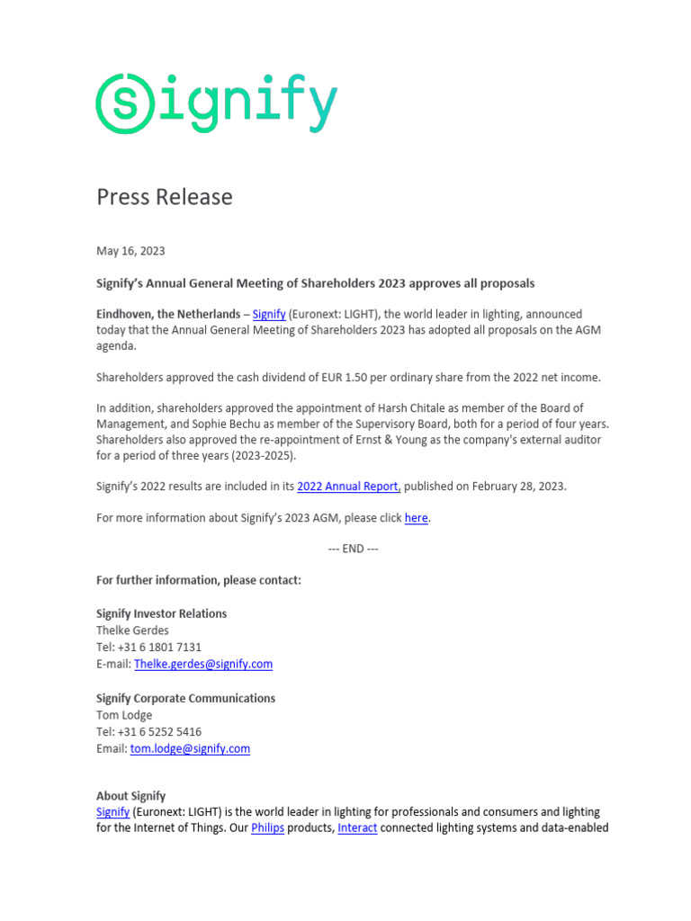 Signify NV Annual Meeting PDF | PDF