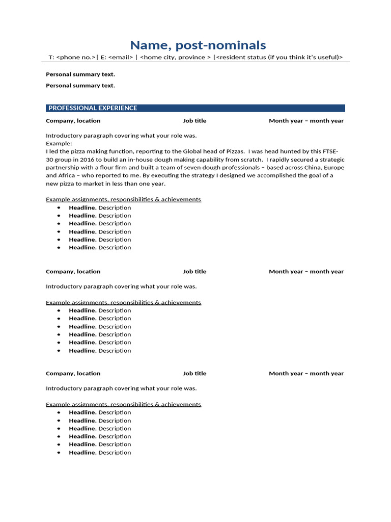 Canadian Resume Template Example | PDF