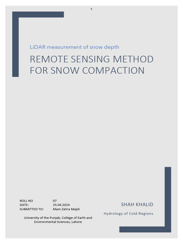 Remote Sensing Method for Snow Compaction Assignment 1 of Mam Zahra | PDF