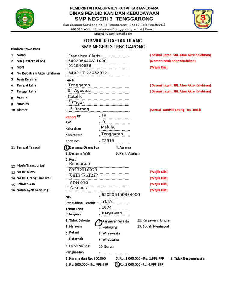 Formulir Daftar Ulang | PDF