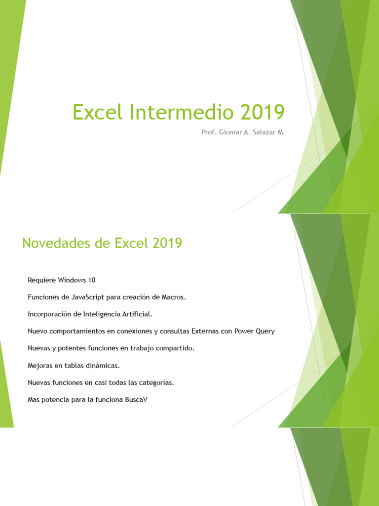 001.SIS-046 (Introduccion y Presentacion de Office Excel 2019) - Giomar Salazar | PDF