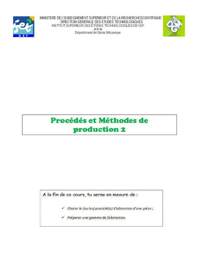 Procedes Et Methodes de Production 2 | PDF