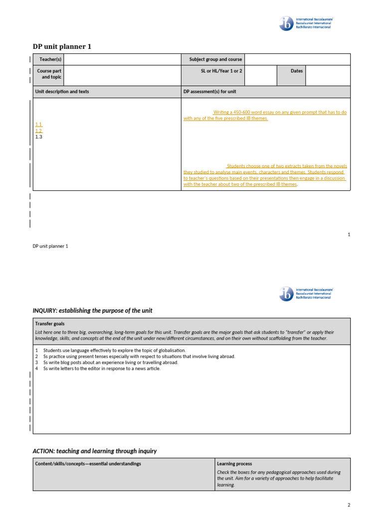 Lang B Identities Unit Planner | PDF