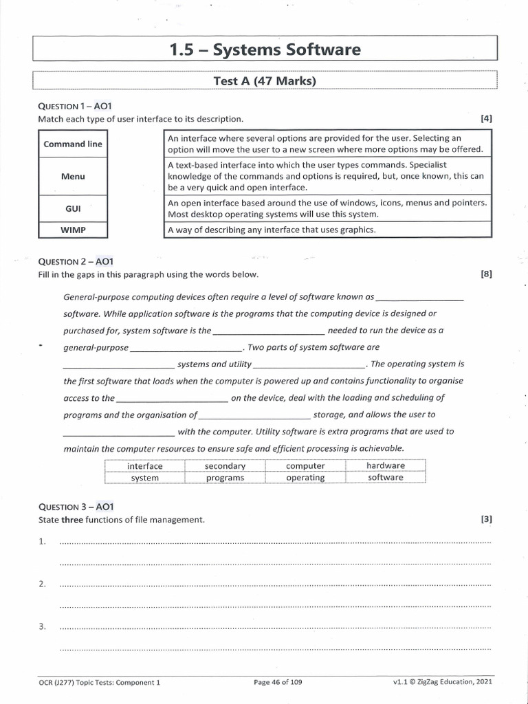 1.5 Systems Software Test A | PDF