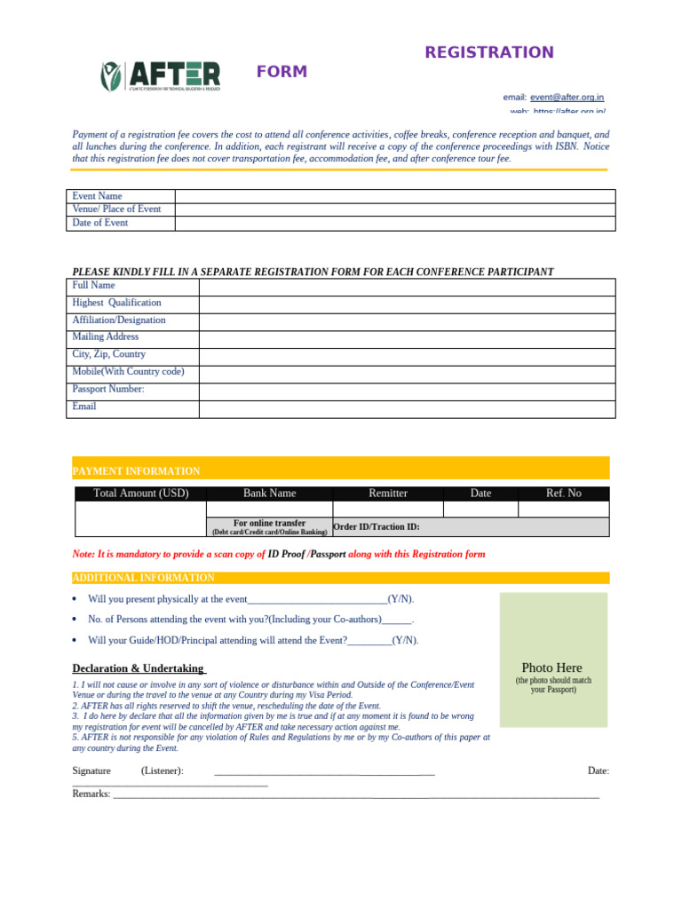 Conference Registration Form Guide | PDF | Fee