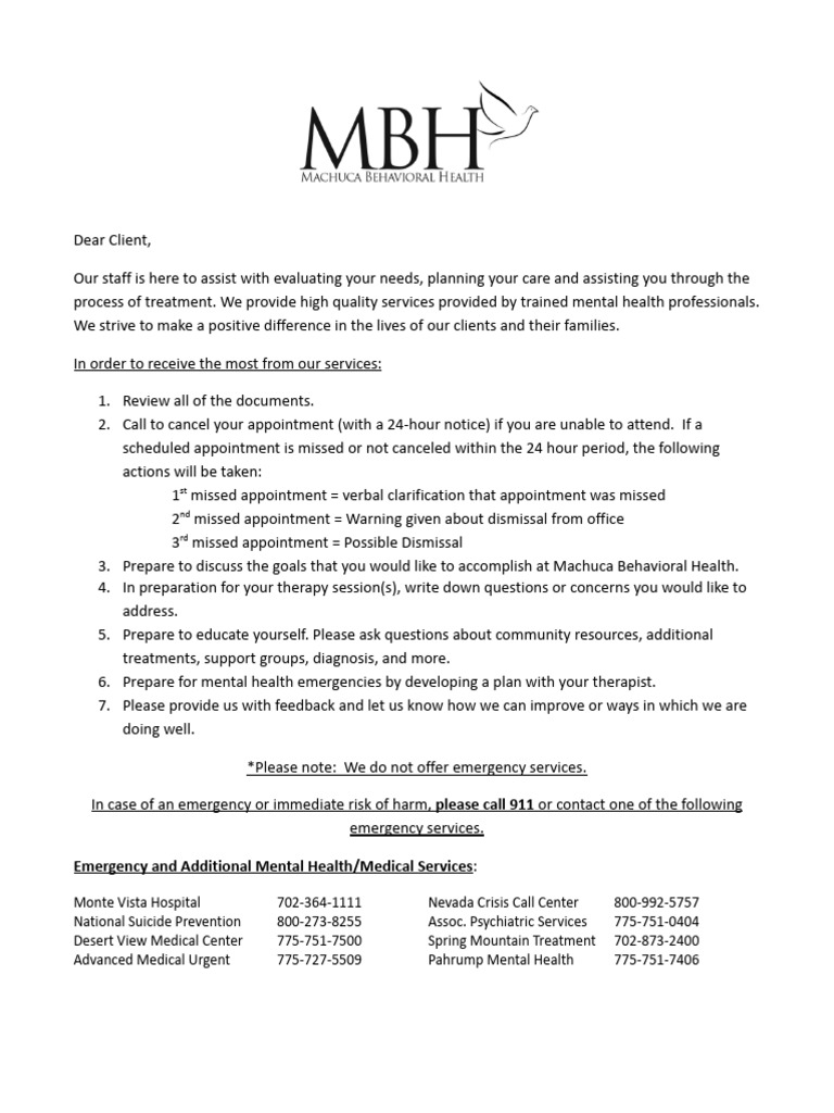 New Intake Packet-Short Version | PDF | Psychotherapy | Mental Health