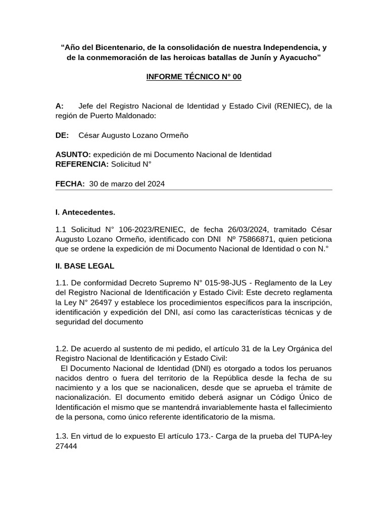 Informe Tecnico, 1. | PDF