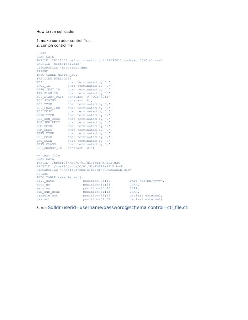 How To Run SQL Loader 1. Make Sure Ader Control File.. 2. Contoh Control File | PDF