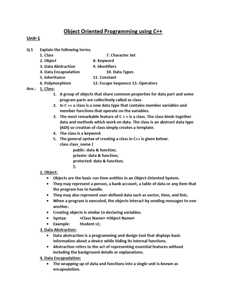 OOP C++ Question Bank Solution | PDF