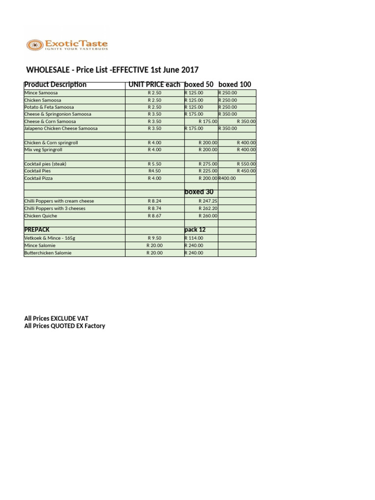 Samoosa Pricelist | PDF