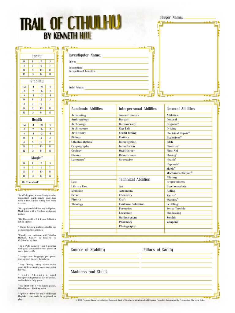 ToC - Character Sheet (A4 EN) | PDF